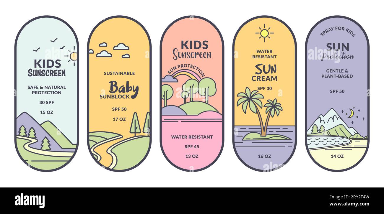 Sticker set design for sunscreen cream package Stock Vector Image & Art ...