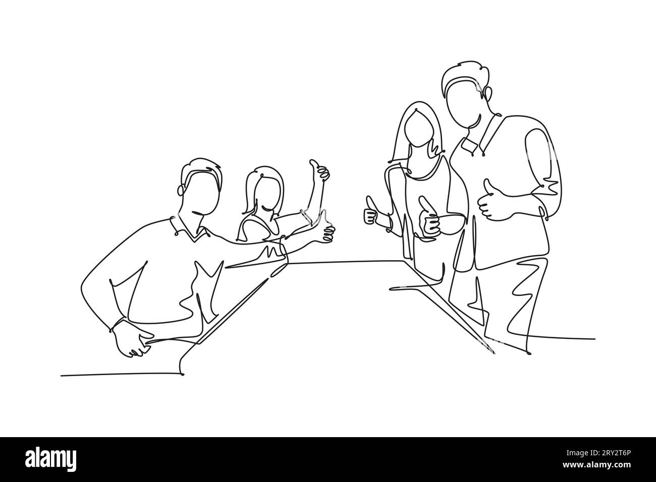 Continuous one line drawing group of young happy businessmen and ...