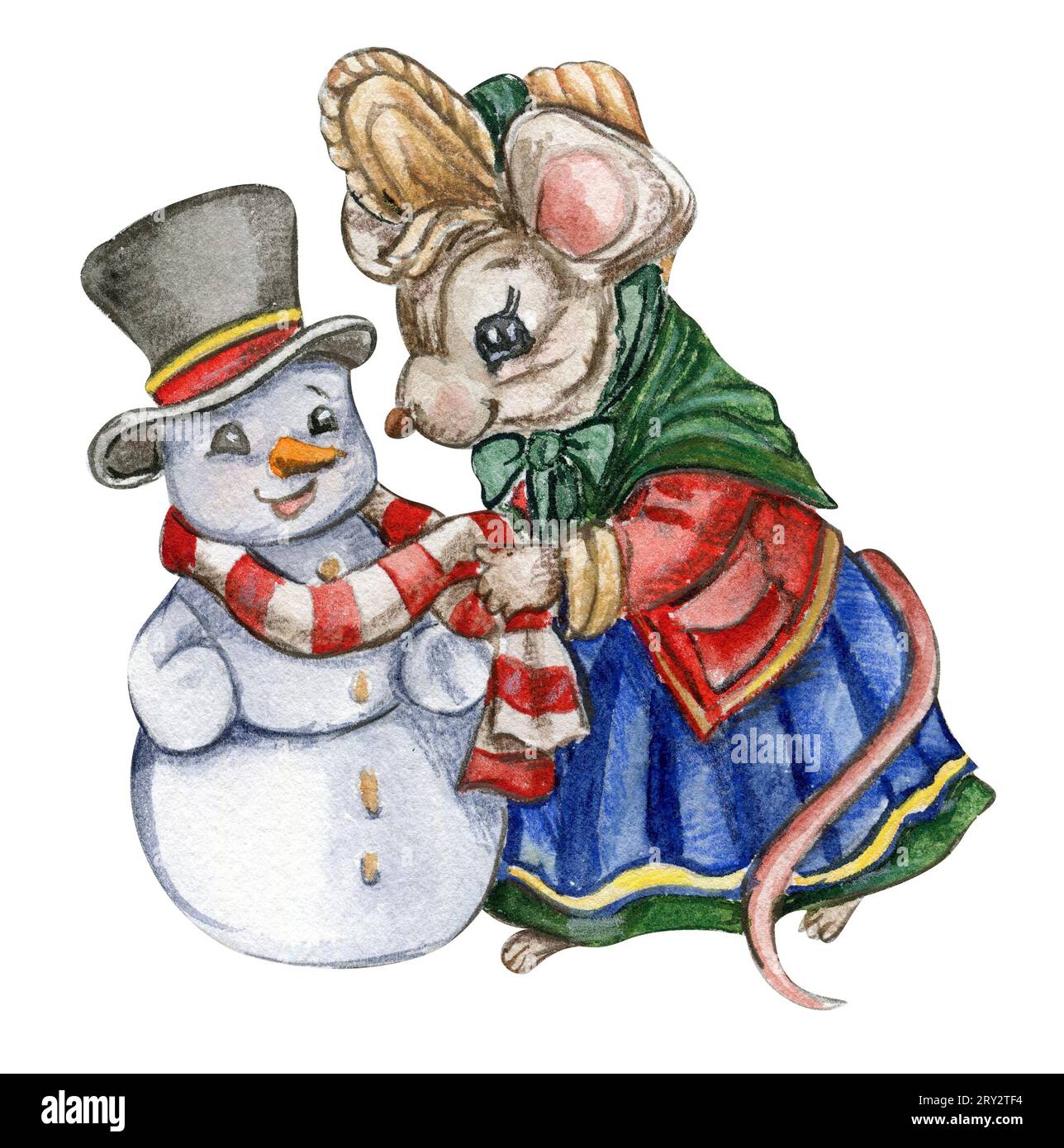 Watercolor Christmas mice in cartoon style. Watercolor Christmas hand ...