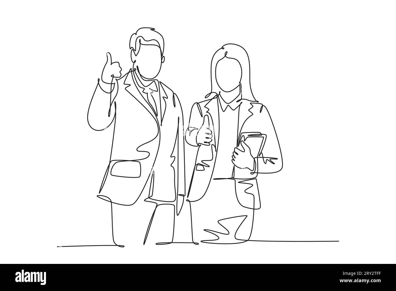 Continuous one line drawing young happy couple businessman and ...