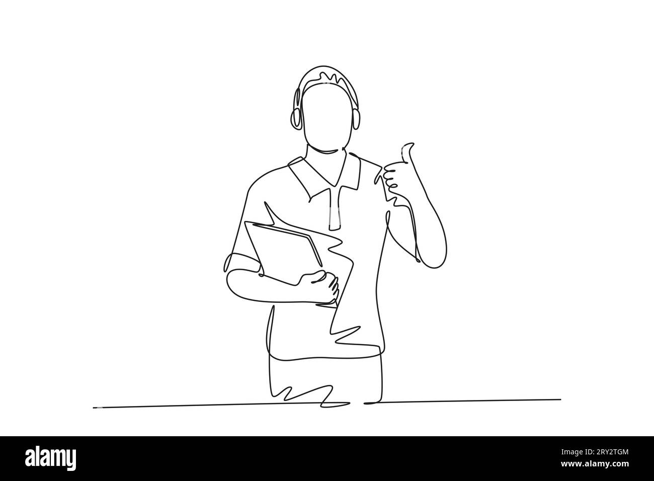 Single continuous line drawing young happy field project manager ...