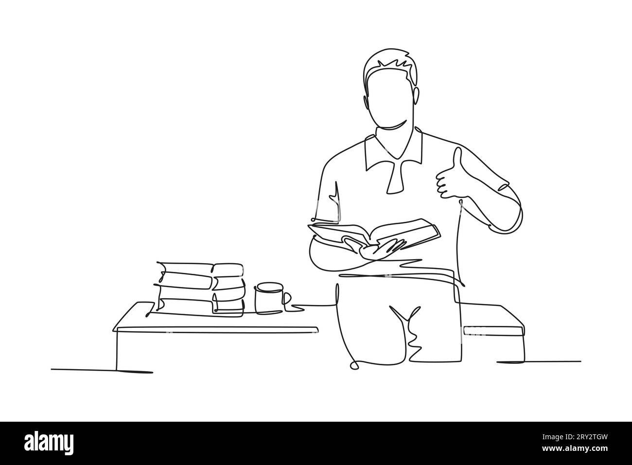 Single continuous line drawing young happy male college student sitting ...