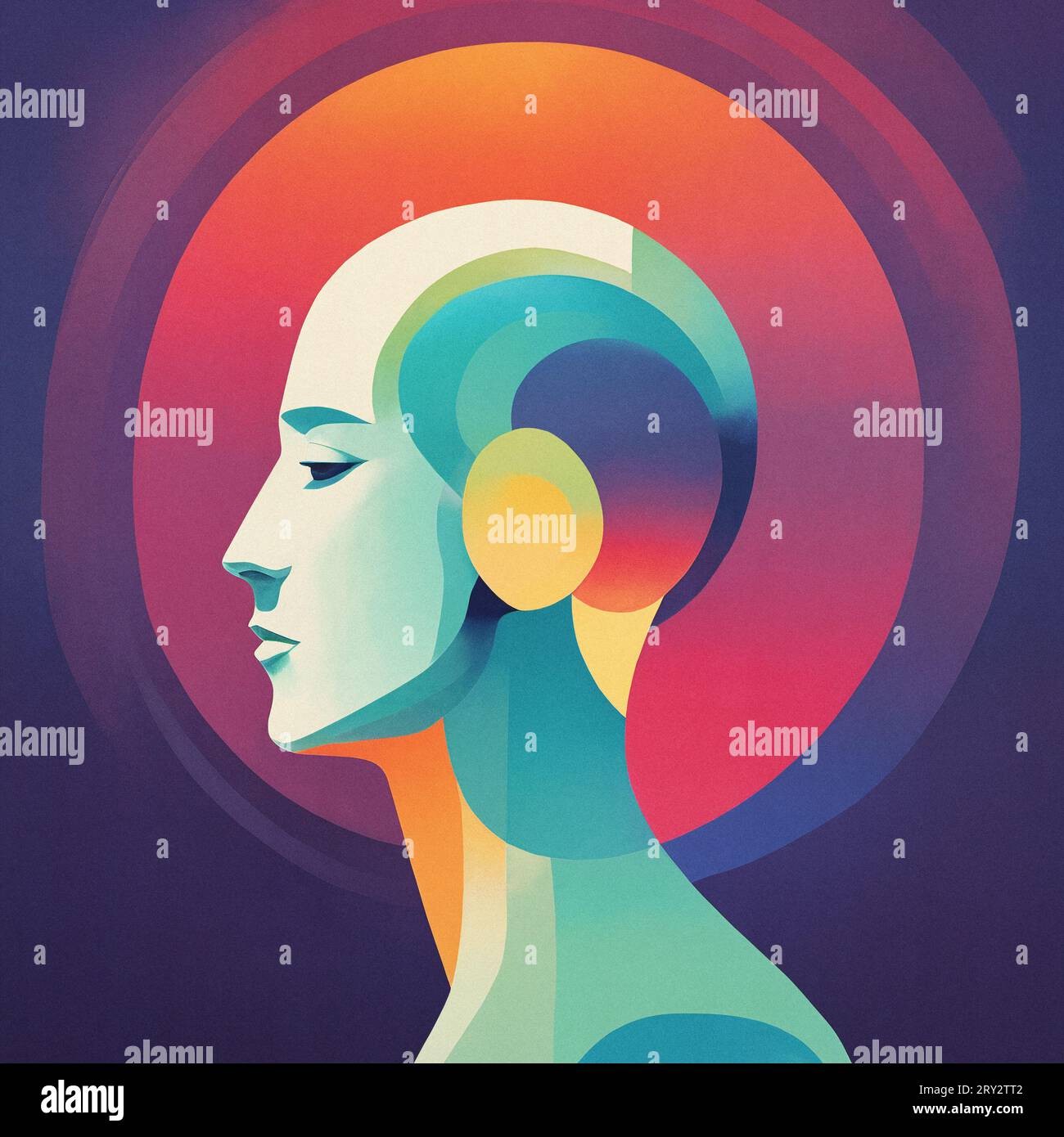 Grainy digital illustration of abstract human head portrait created ...