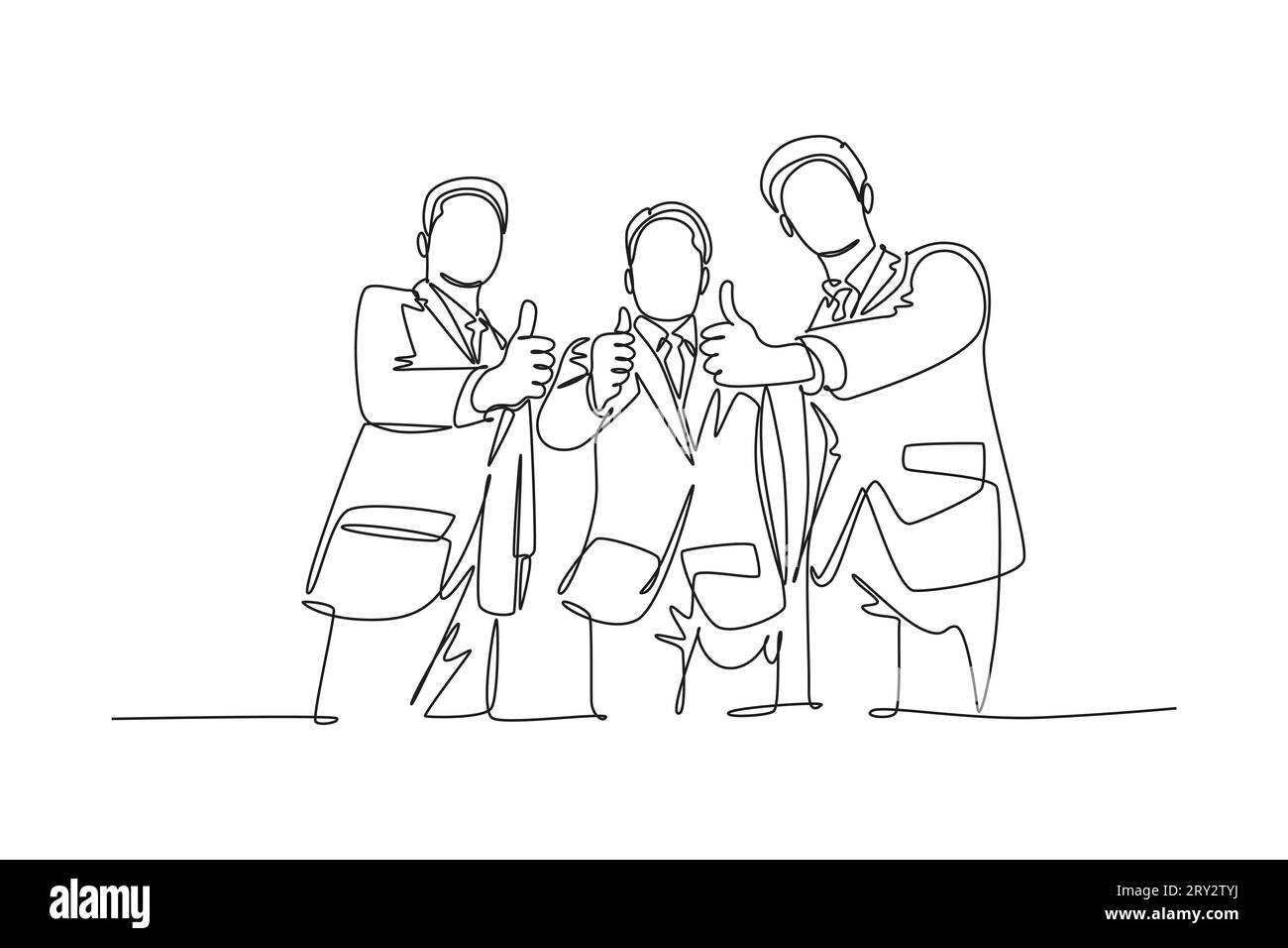 Single continuous line drawing young businessmen wearing suit standing ...