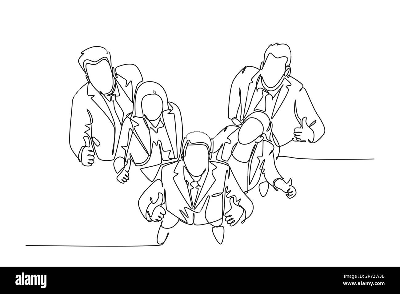 Single continuous line drawing group of line up young businessmen and ...