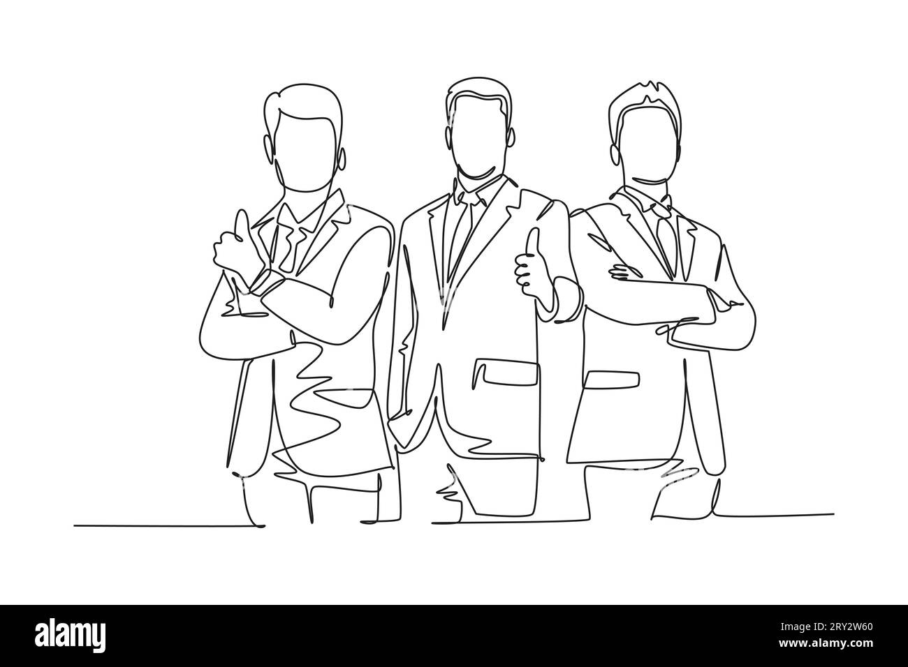 Single one line drawing of young happy businessmen wearing suit giving ...