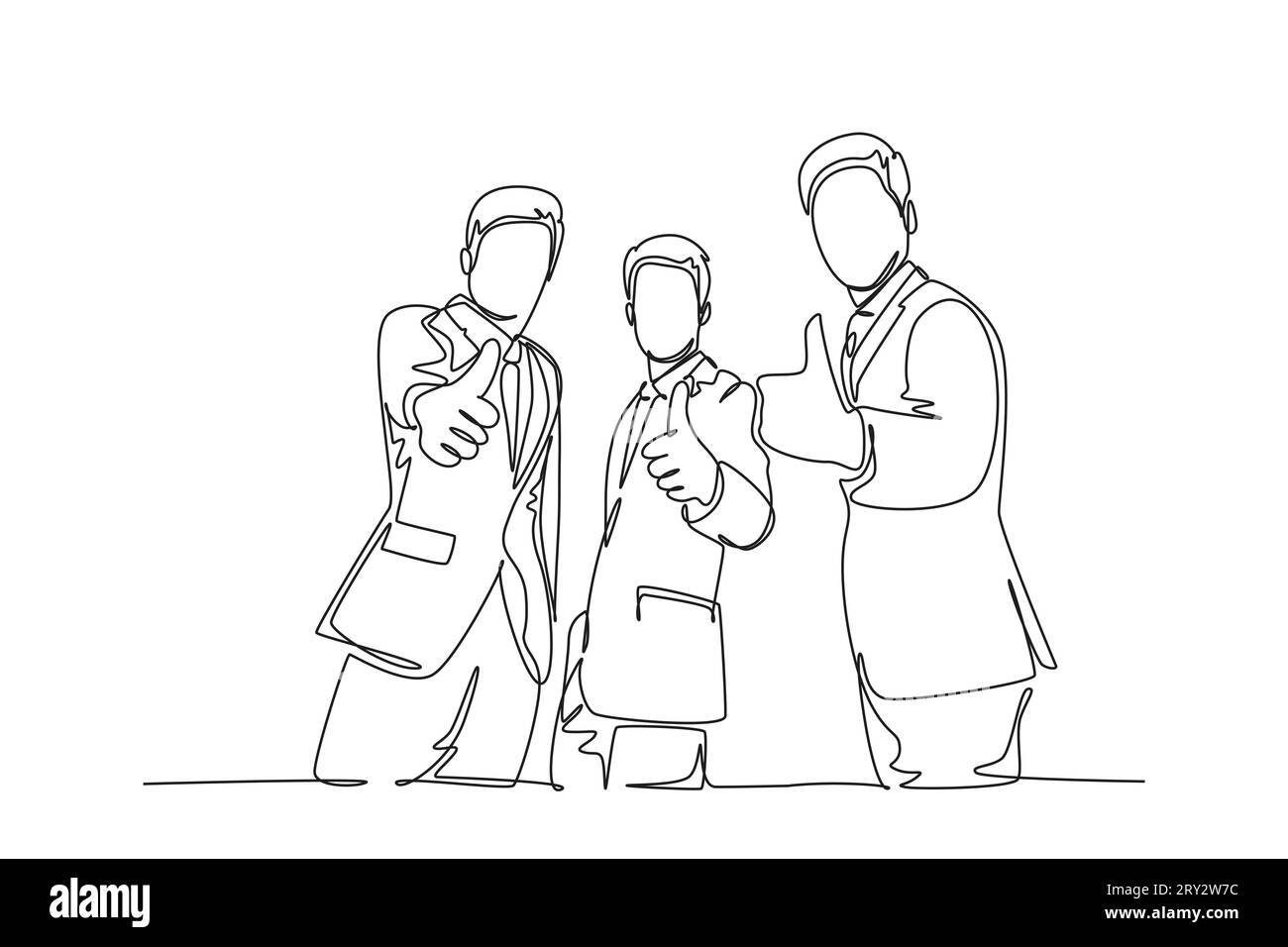 Single one line drawing group of young happy businessmen standing ...