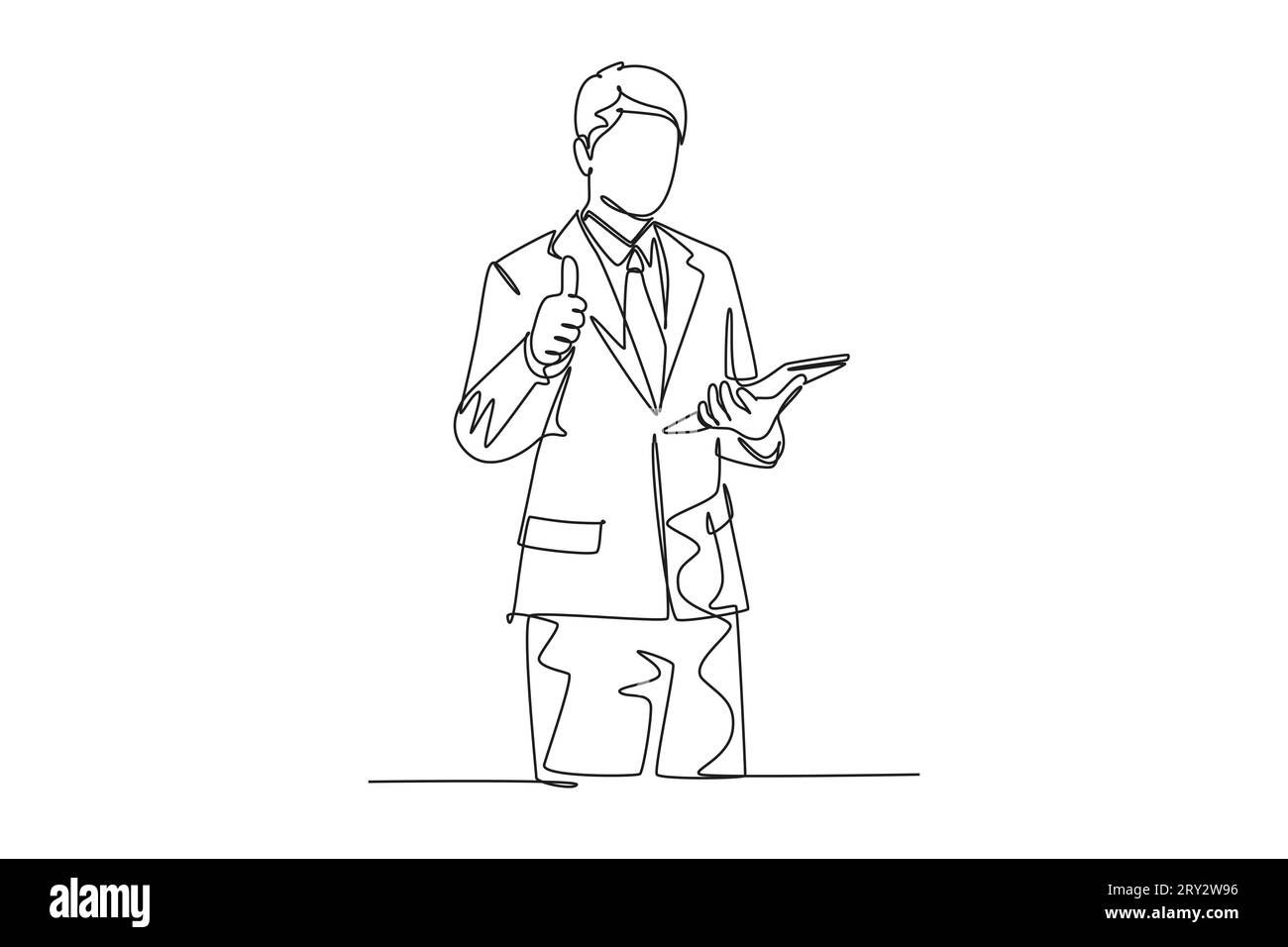 Single one line drawing business man standing up while holding paper ...