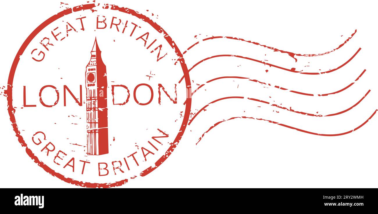 Postal grunge stamp 'London - Great Britain' with the 'Big Ben' tower ...