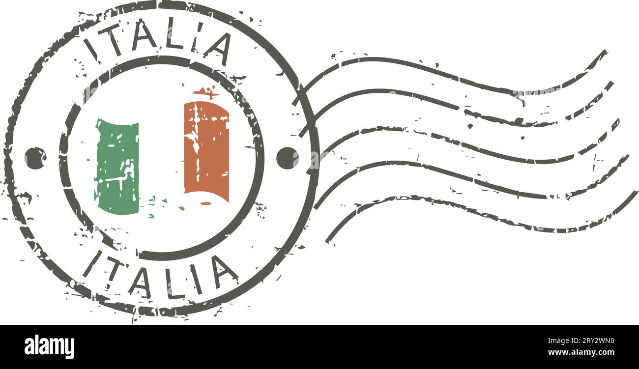 Postal grunge stamp 'Italy'. Italian flag in the middle Stock Vector ...
