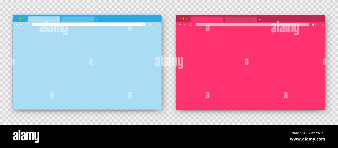 Browser windows. A set of realistic empty blue and pink browser windows with a toolbar, a search ...