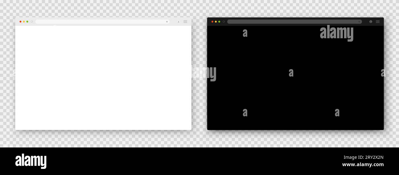 A set of browser window in white and black on a transparent background ...