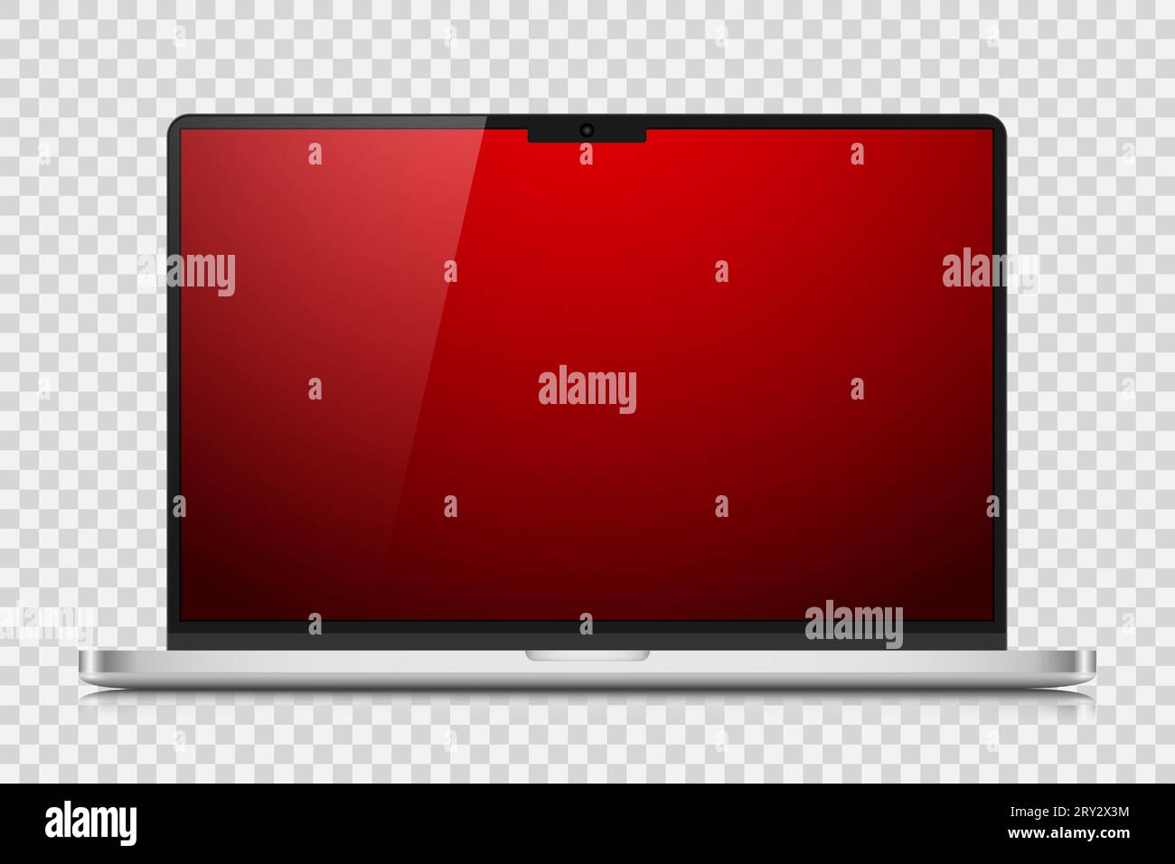 A realistic laptop with a red gradient screen and reflection on a ...