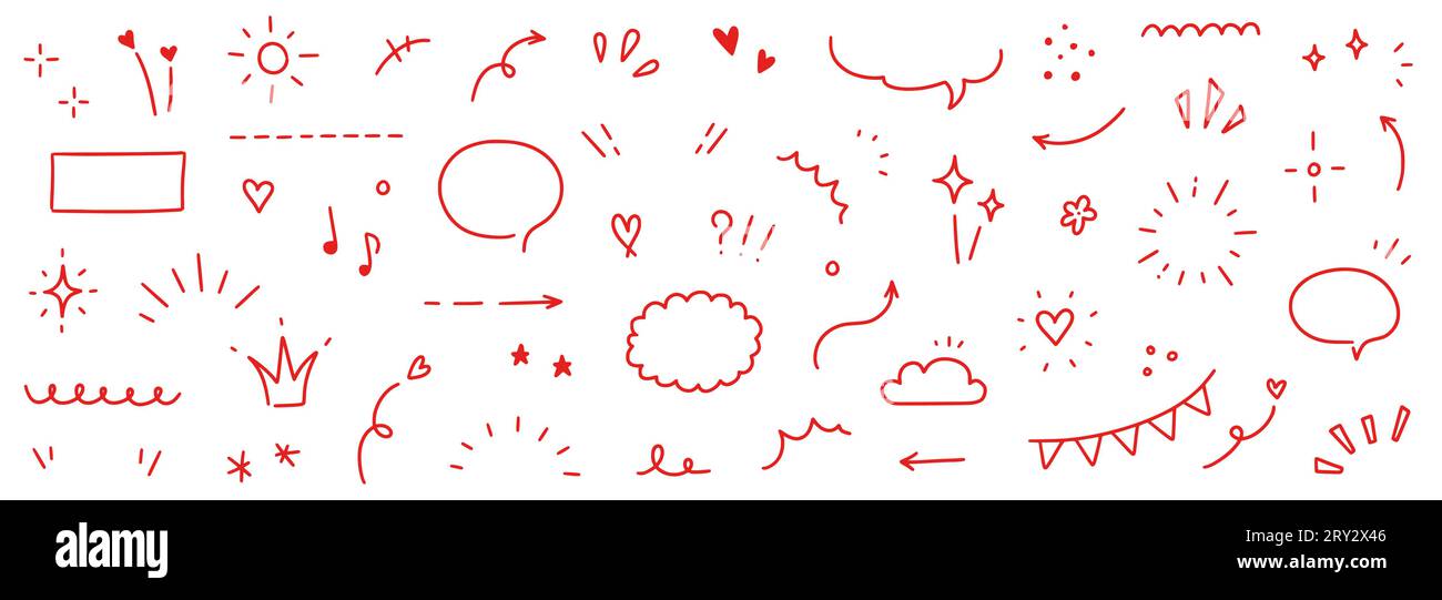 Cute red line icon sketch element. Hand drawn red line sketch text ...