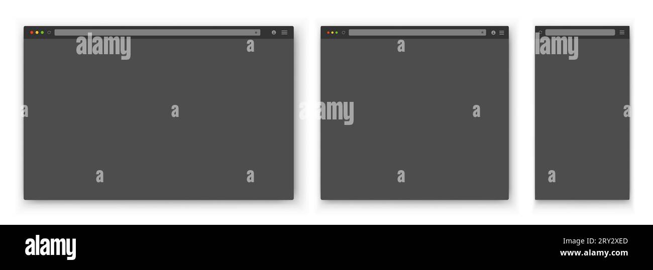 A set of gray browser windows of different shapes on a white background ...