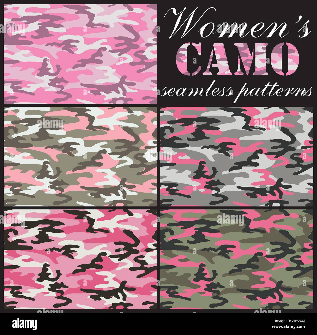 Set of women's camouflage seamless patterns.Pinkish, urban and woodland ...