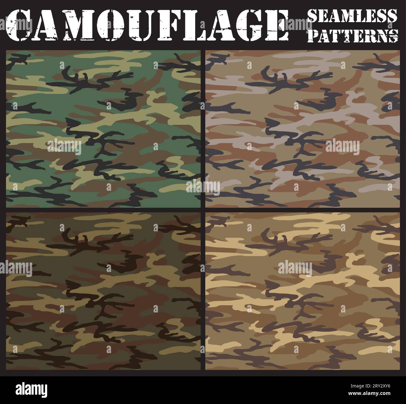 Set of camouflage seamless patterns. Woodland color scheme Stock Vector ...