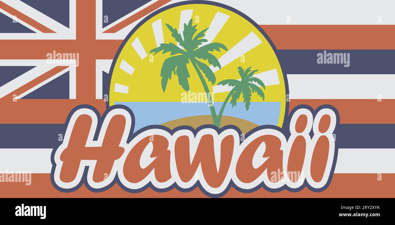 Hawaiian emblem (sun, sea, sand, palms) and flag Stock Vector Image ...