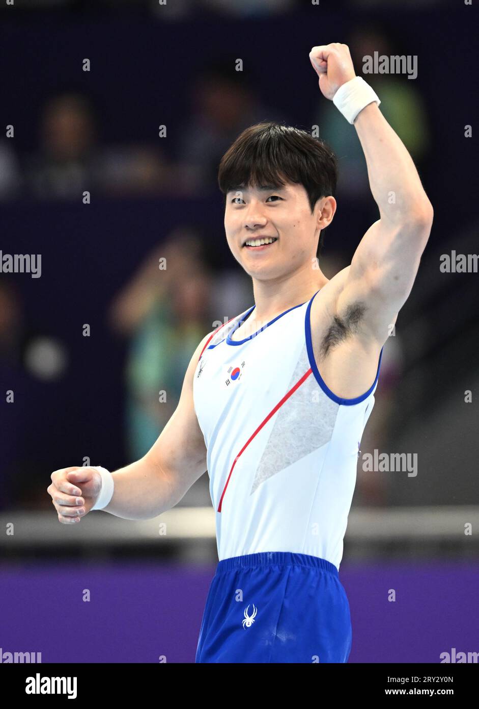 Hangzhou, China's Zhejiang Province. 28th Sep, 2023. Kim Hansol of South Korea reacts during the ...