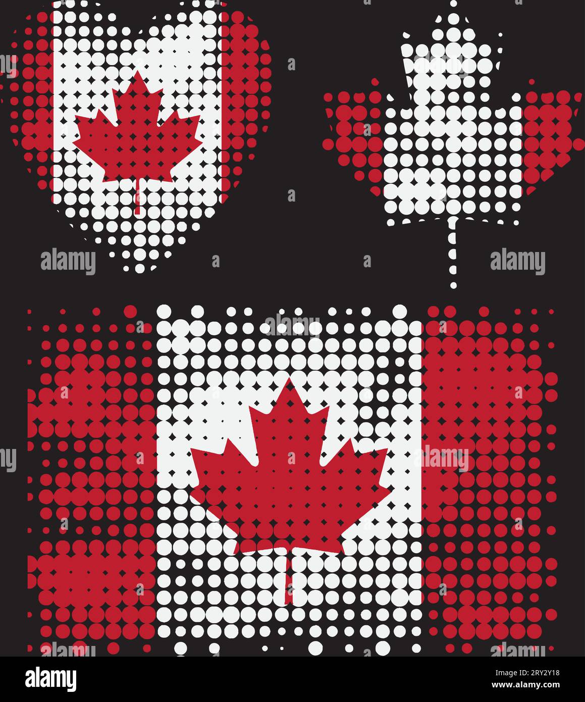 Canadian flag, heart and maple leaf. Halftone texture. Black background ...