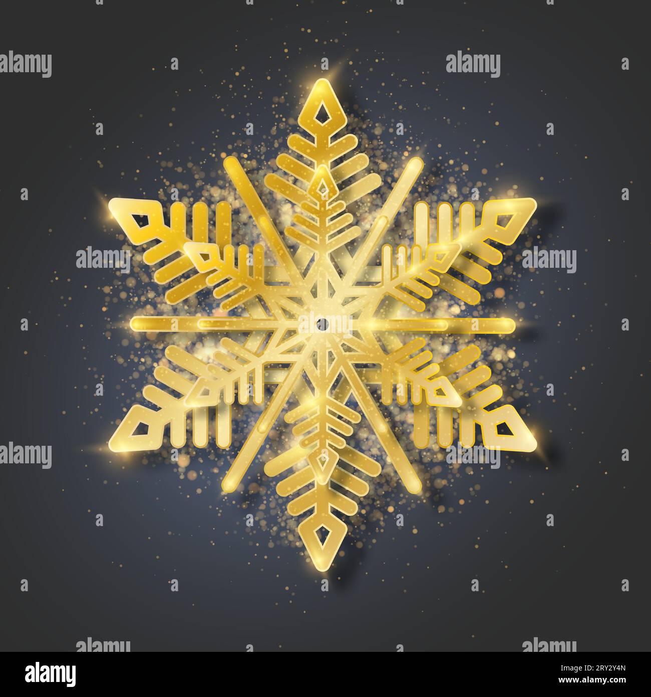 Golden snowflake with highlights and glitter on a dark background for ...