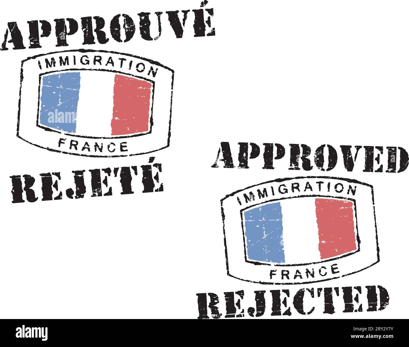 Passport stamps ''Immigration-approved/rejected-France''. French and ...
