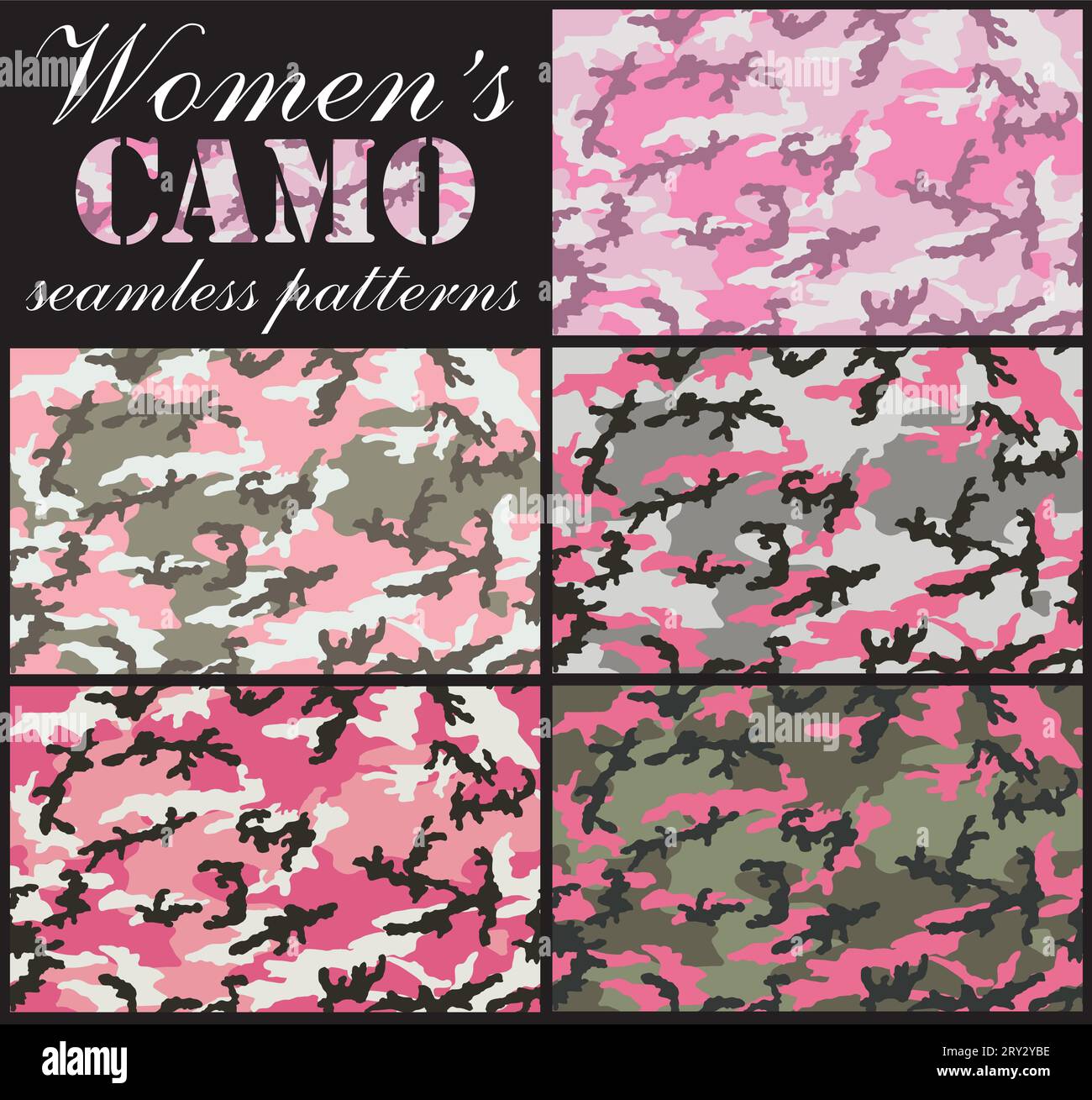 Set of women's camouflage seamless patterns.Pinkish, urban and woodland ...