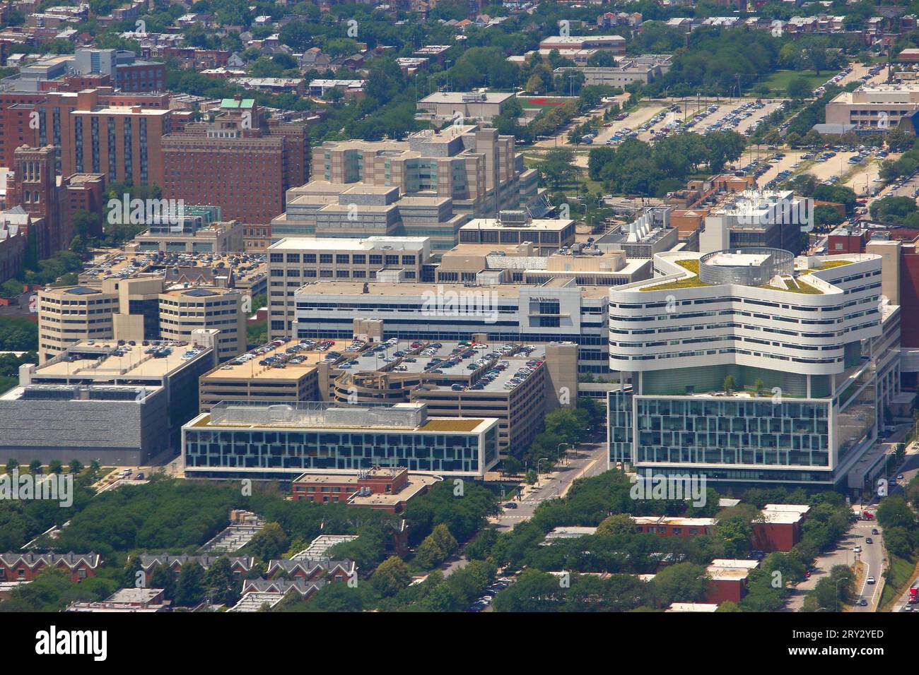 CHICAGO, USA - JUNE 27, 2013: Aerial view of Rush University Medical Center in Illinois Medical ...
