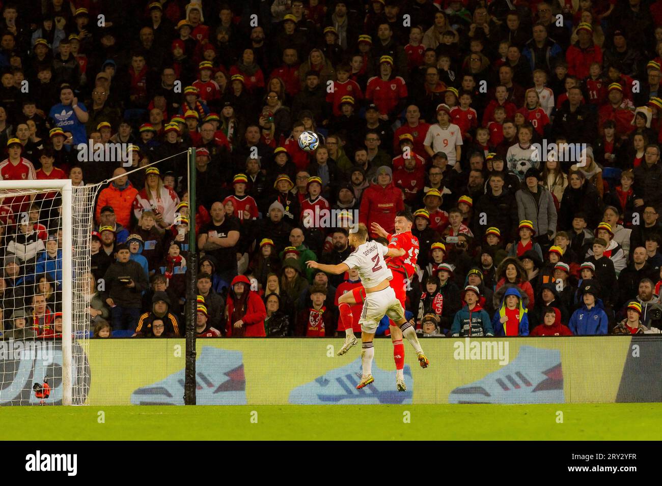 Cardiff, Wales - 28 March 2023: Wales’ Kieffer Moore. Group D UEFA ...