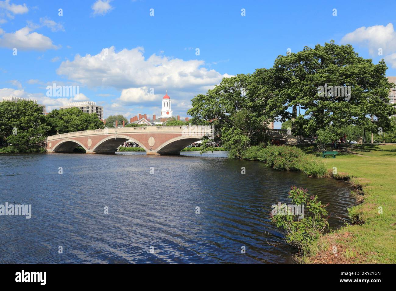 Cambridge, Massachusetts. Harvard University campus with Charles River ...