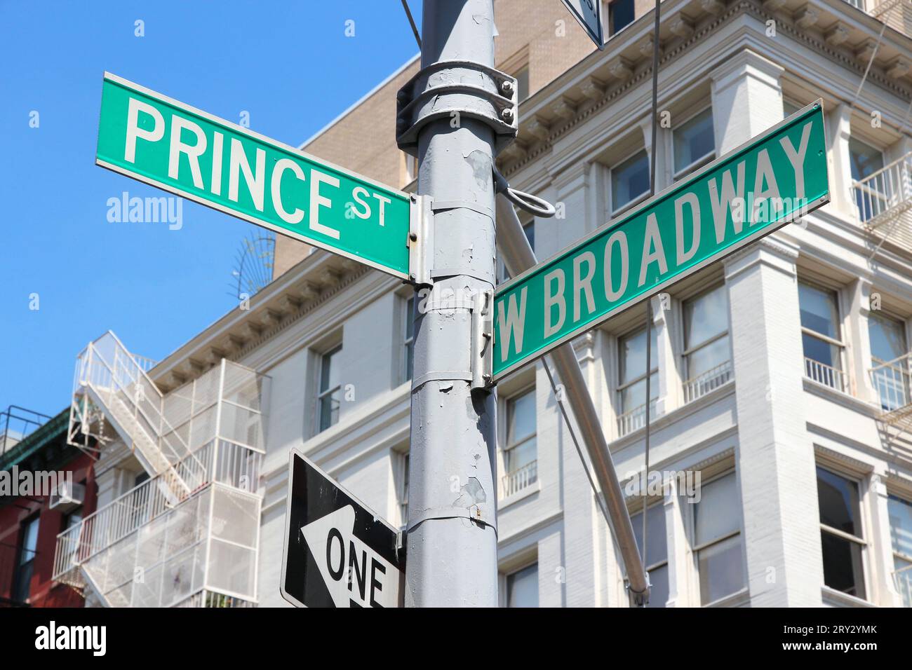 New York City street. Prince Street and West Broadway sign in Manhattan ...