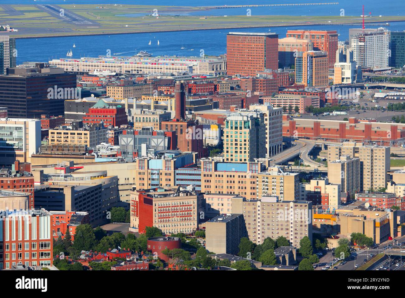 Boston city, United States. Aerial view with Leather District, South ...
