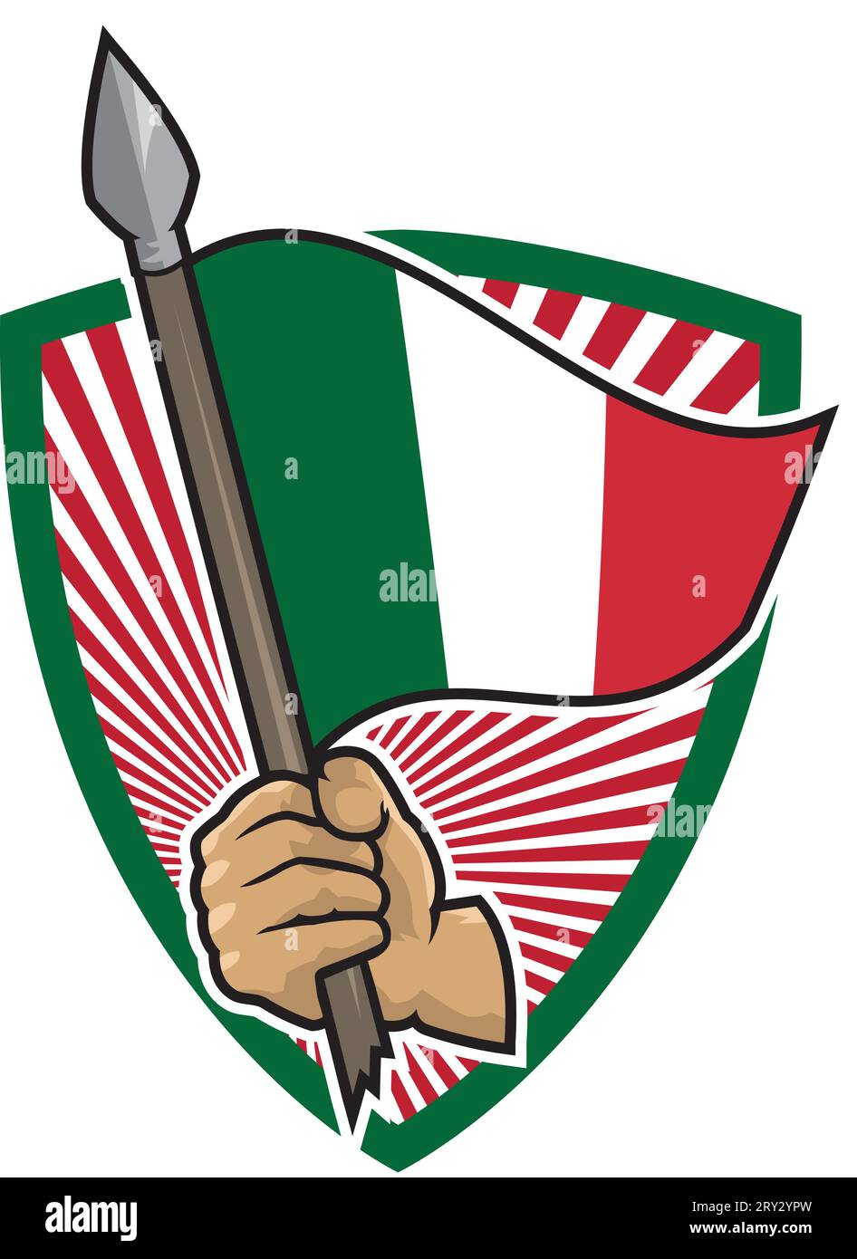 Illustration of an hand holding a spear with a waving Italian flag ...