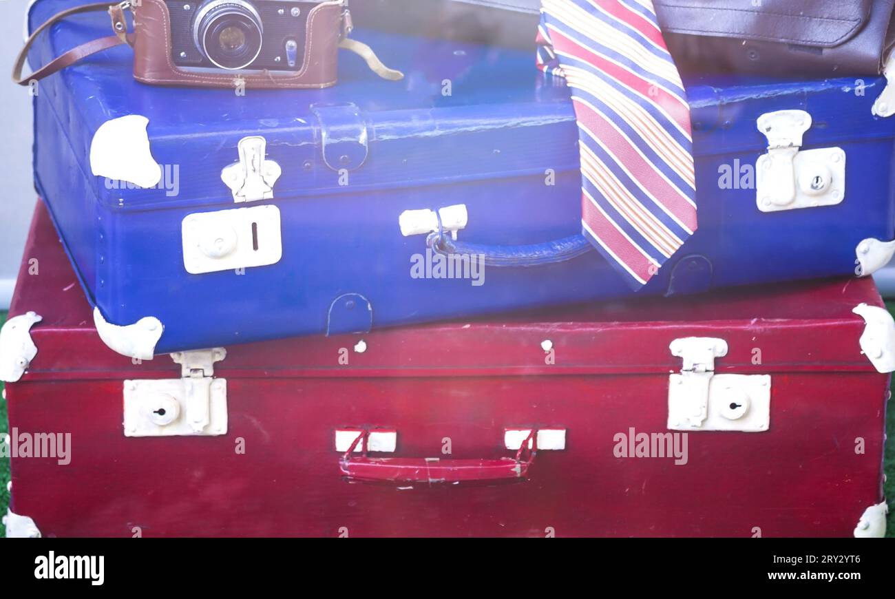 old vintage suitcases.Vintage old classic travel leather suitcases ...