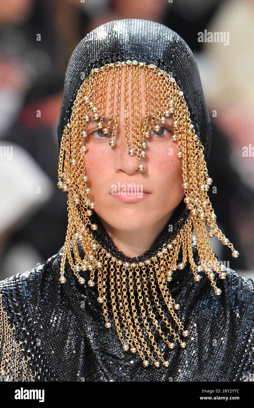 Paris, France. 28th Sep, 2023. A model walks at the Paco Rabanne fashion show during the Spring ...