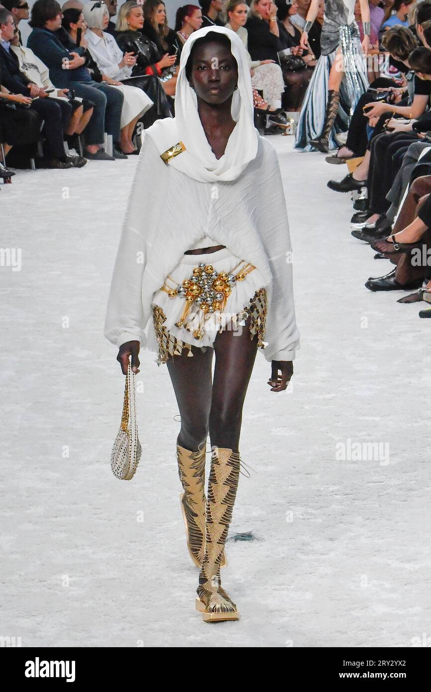 Paris, France. 28th Sep, 2023. A model walks at the Paco Rabanne fashion show during the Spring ...
