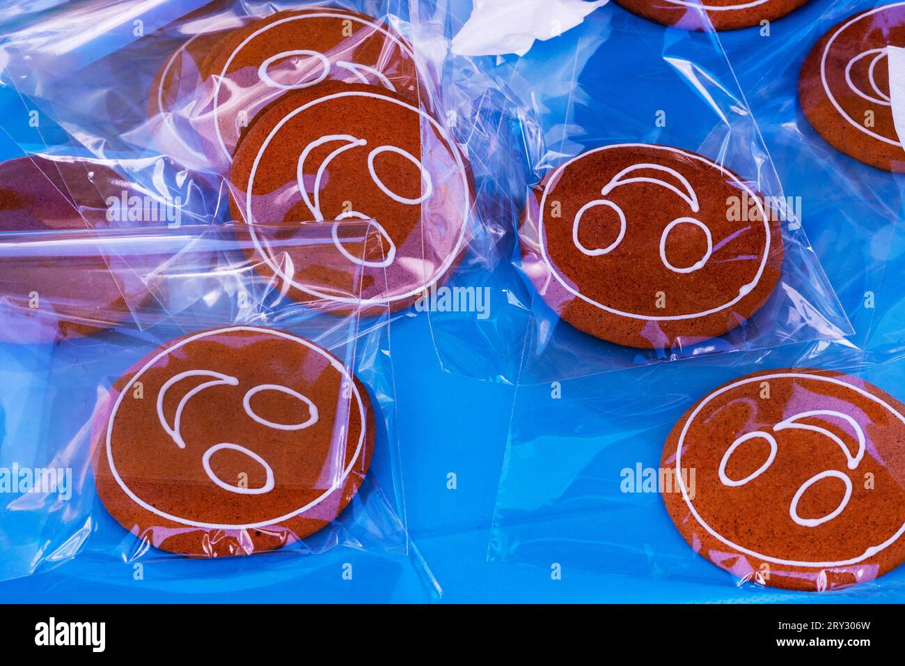 Smiley faces. smile cakes on table. The concept teamwork, friends ...