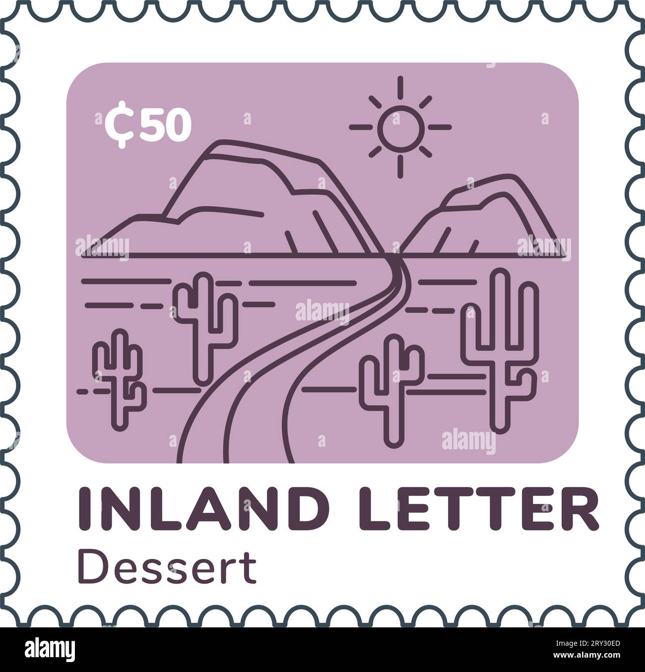 Inland letter, desert landscape, postcard or mark Stock Vector Image ...