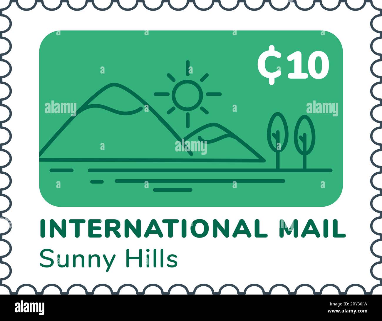 International mail, landscape on postmark vector Stock Vector Image ...