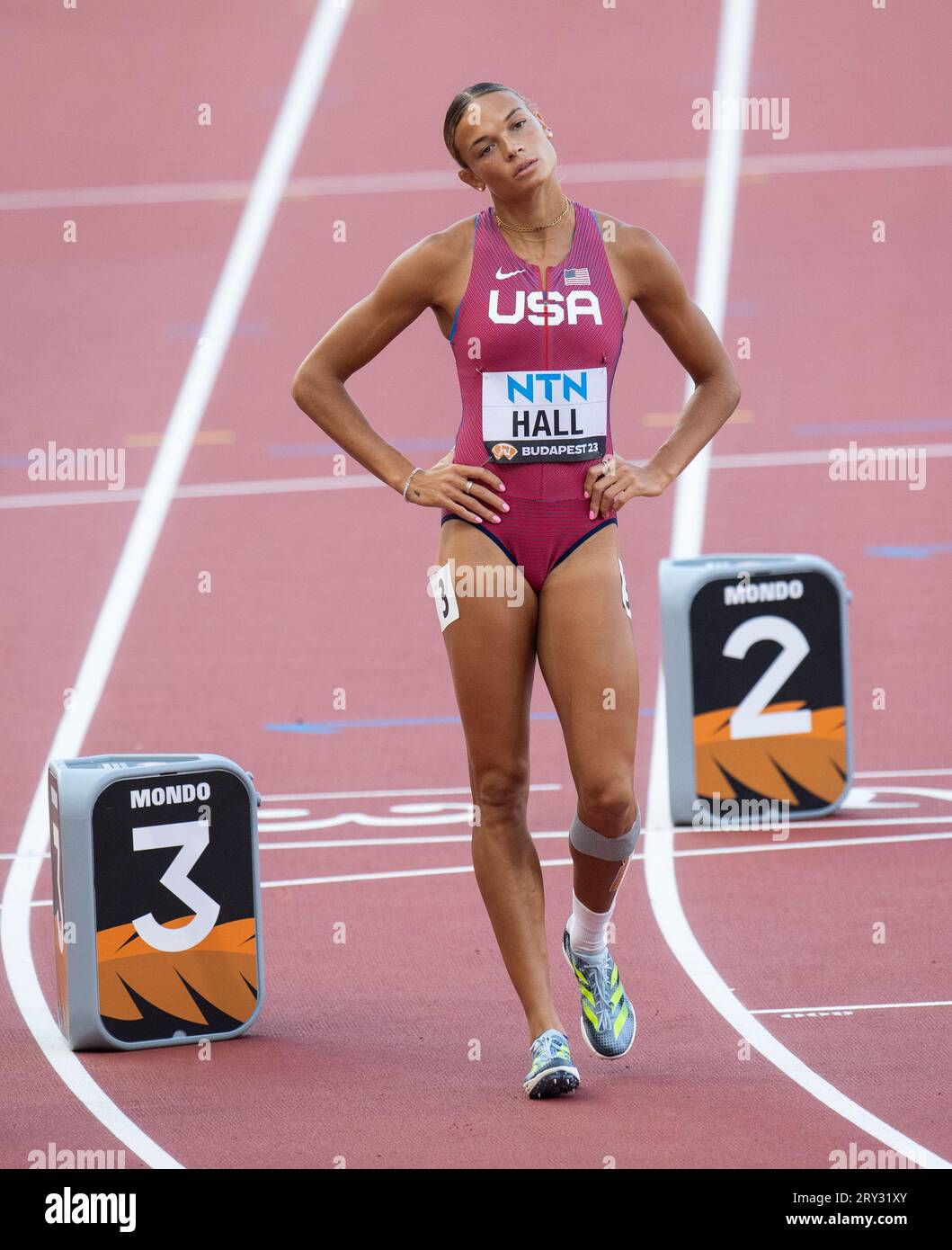Anna Hall of the USA competing in the women’s 800m heptathlon at the World Athletics ...