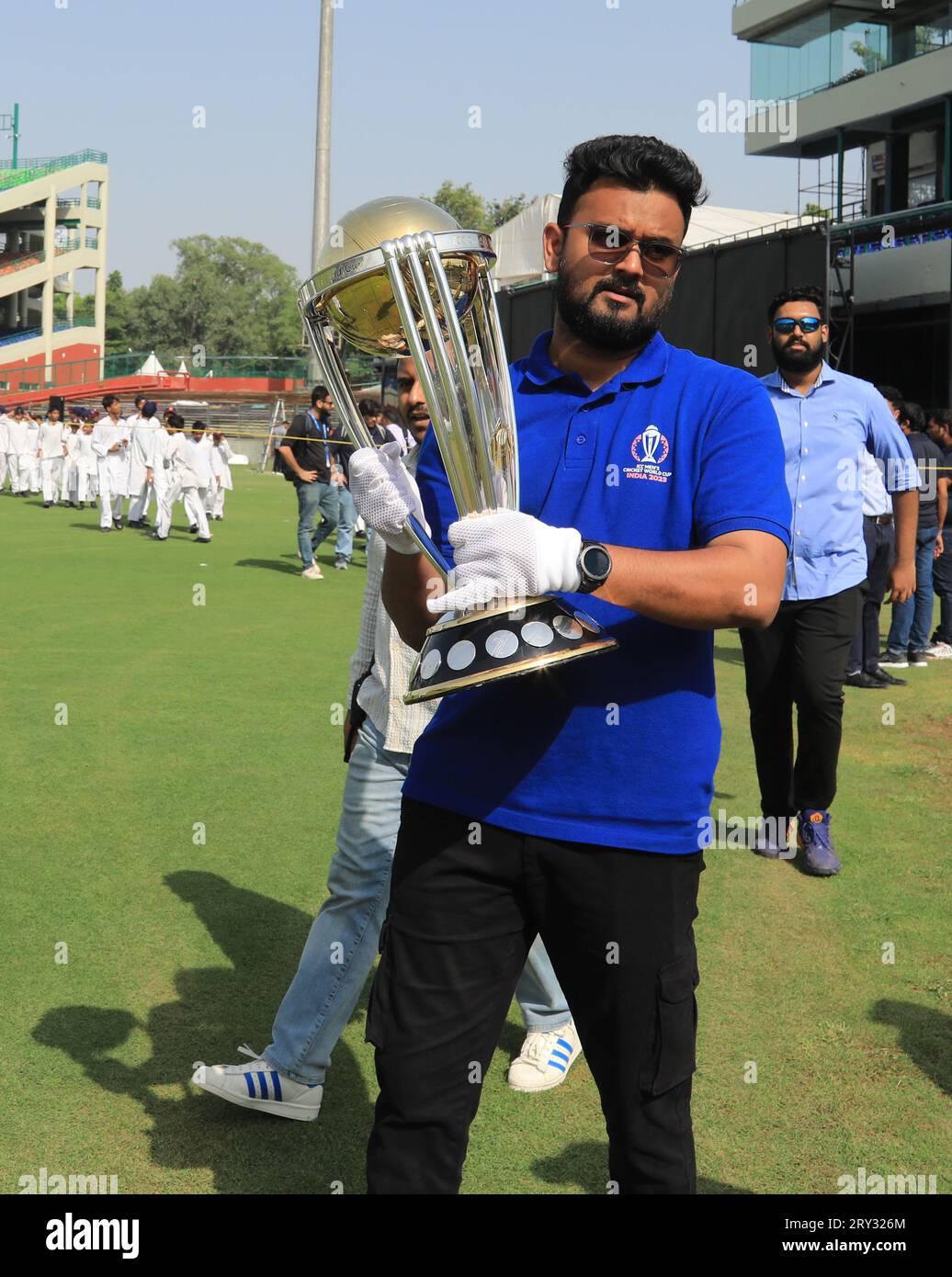 New Delhi, India. 28th Sep, 2023. An official seen holding the ICC ...