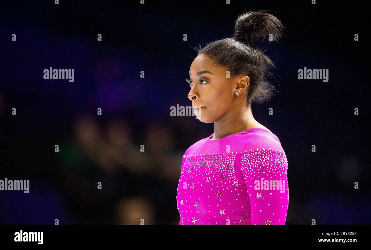ANTWERP - 28/09/2023, Gymnast Simone Biles prepares during training for ...