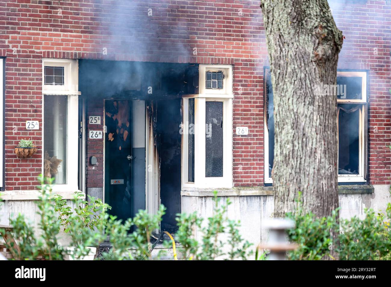 ROTTERDAM - Special units of the police and fire brigade at a fire in a ...