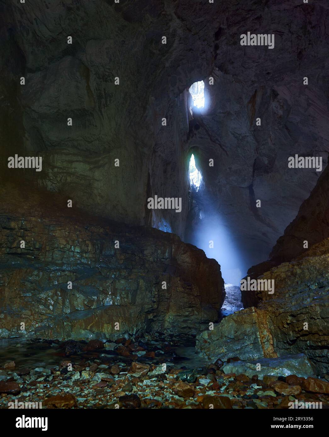Landscape from a cave dug by water in the limestone mountains Stock ...