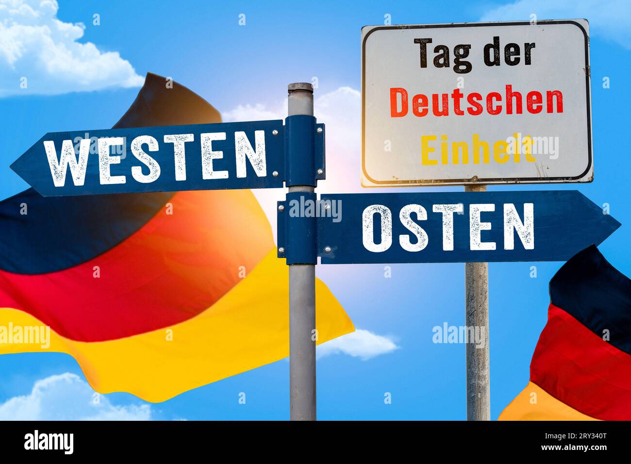 28 September 2023: Holiday and bridge day Day of German Unity, sky with ...