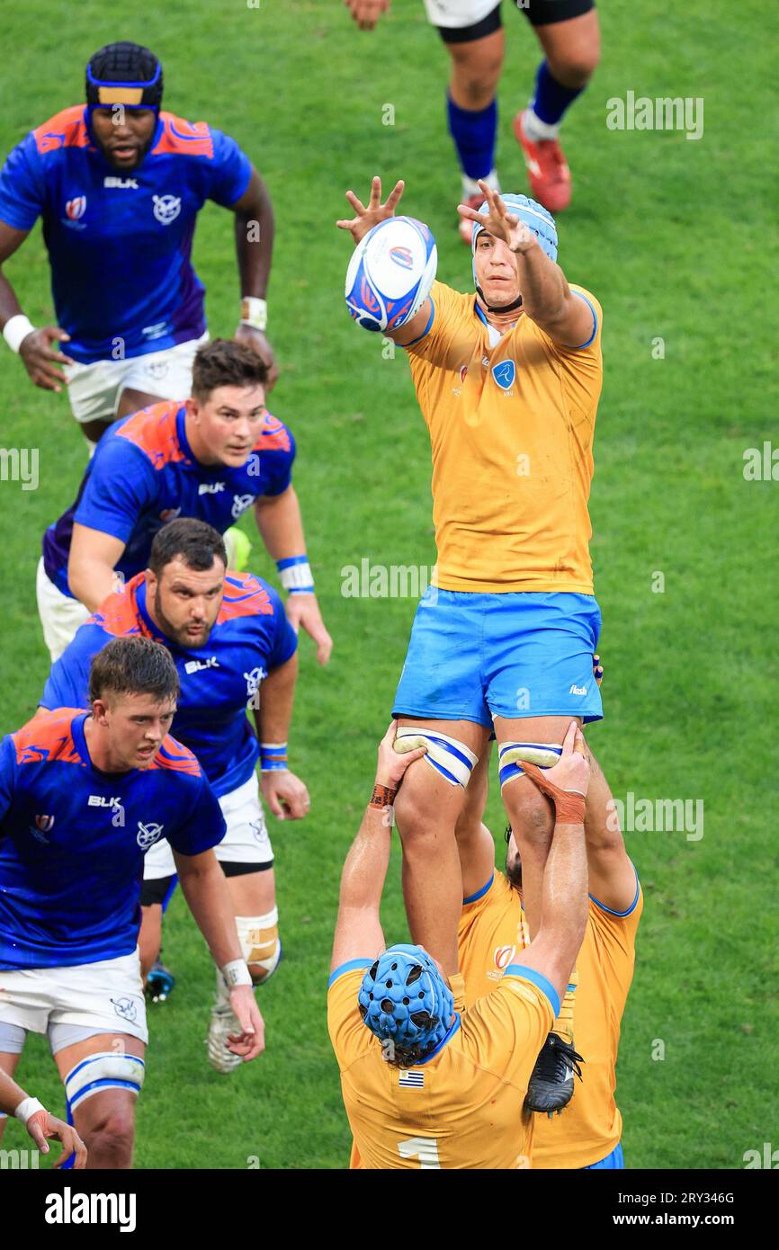 Lyon, France. 27th Sep, 2023. Felipe Aliaga #4 of Uruguay during the ...