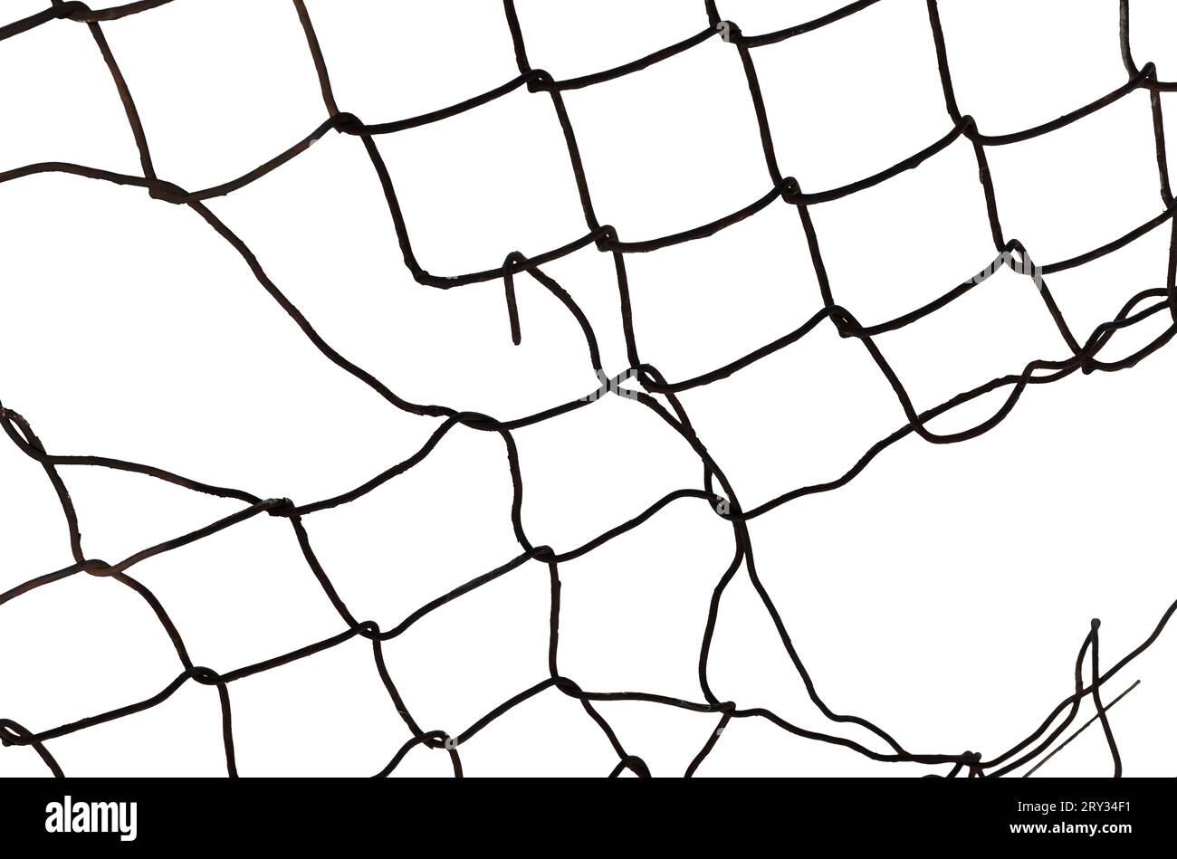 The texture of the metal mesh. Torn, destroyed, broken metal mesh on a ...