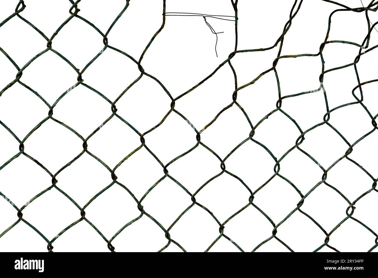 The texture of the metal mesh. Torn, destroyed, broken metal mesh on a ...