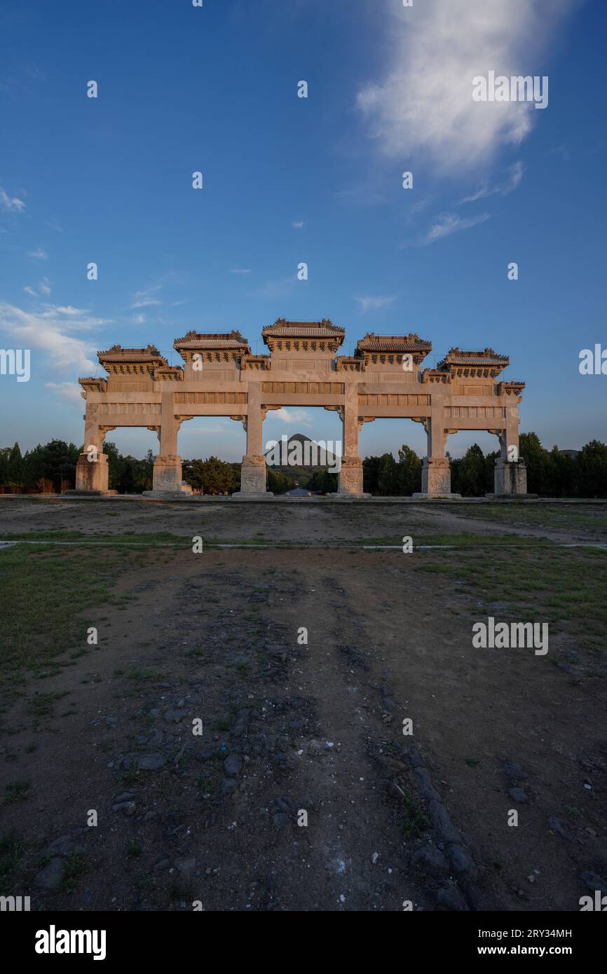 Zunhua City, China - May 13, 2023: The exquisite stone memorial archway ...