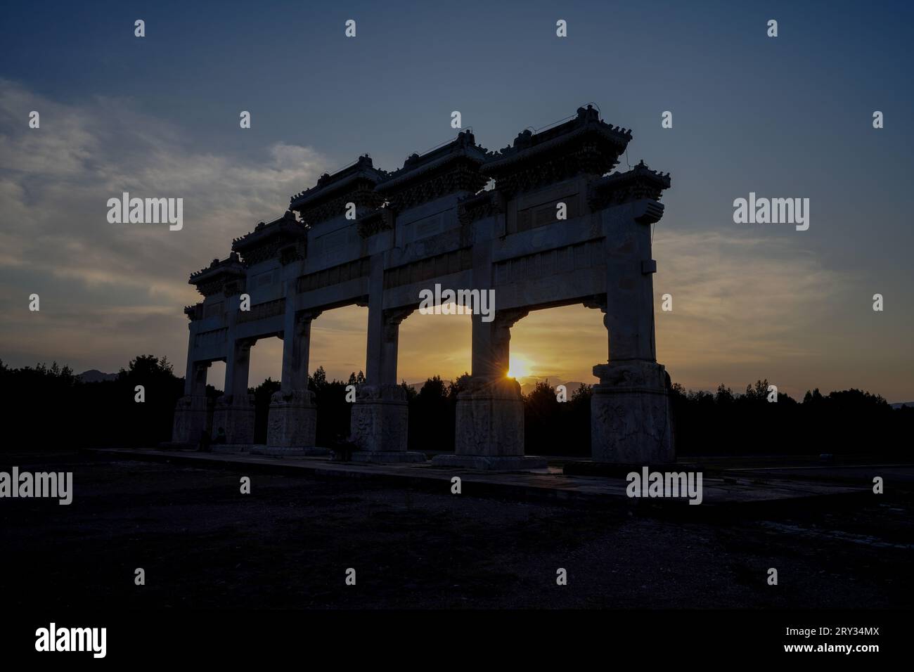 Zunhua City, China - May 13, 2023: The exquisite stone memorial archway ...